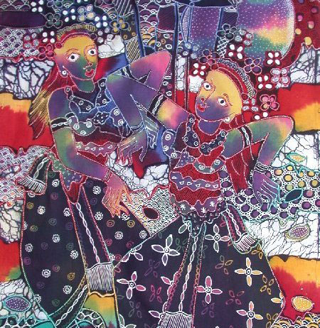 BATIK FIGURE TRADIZIONALI AUTORE DJONO CM 45X50 - IL BAULE D'ORIENTE